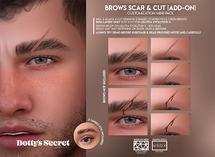 Second Life Marketplace - Dotty's Secret - Brows Scar & Cut [ADD-ON ...